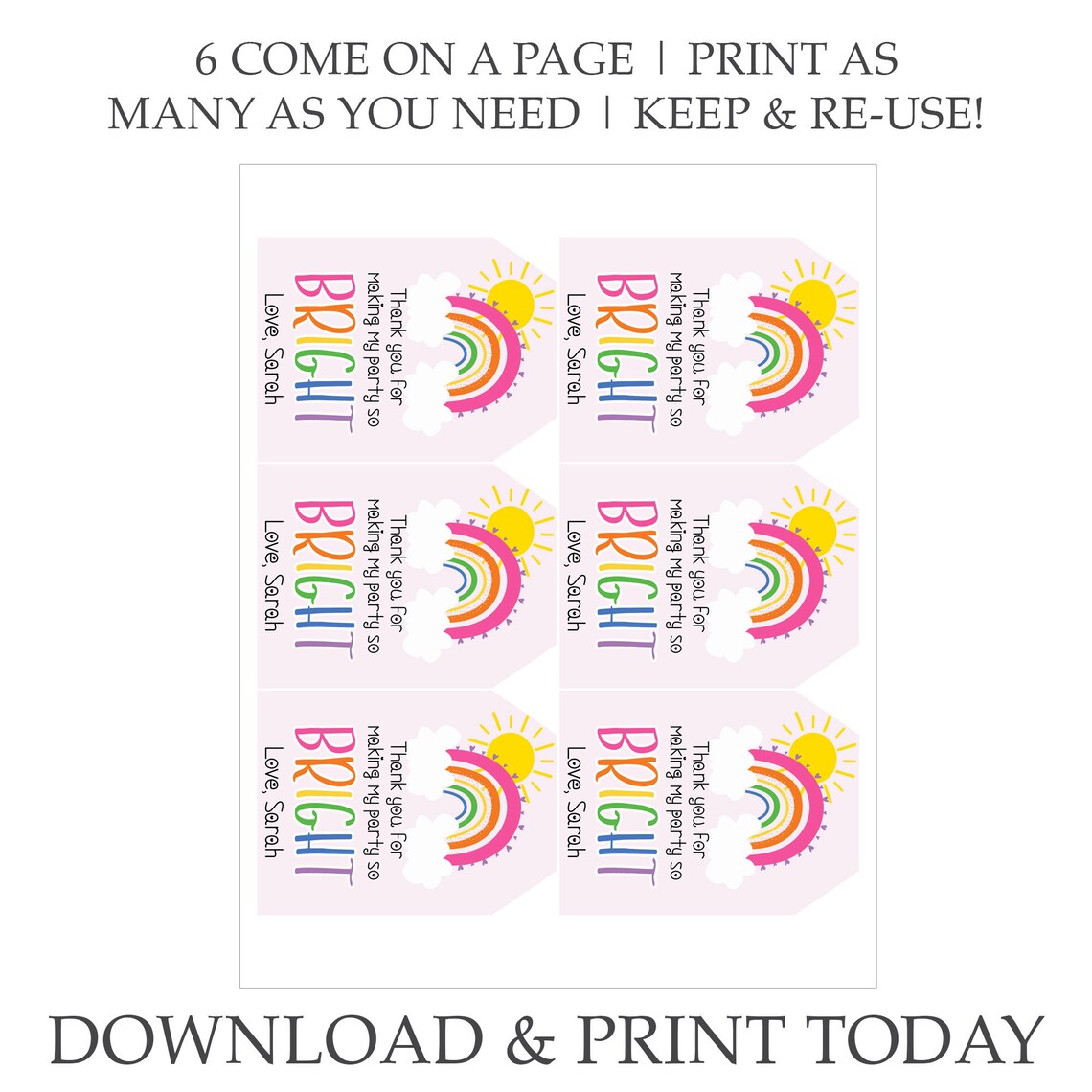 Editable Rainbow Favor Tag Rainbow Gift Tags Rainbow Thank You - Etsy