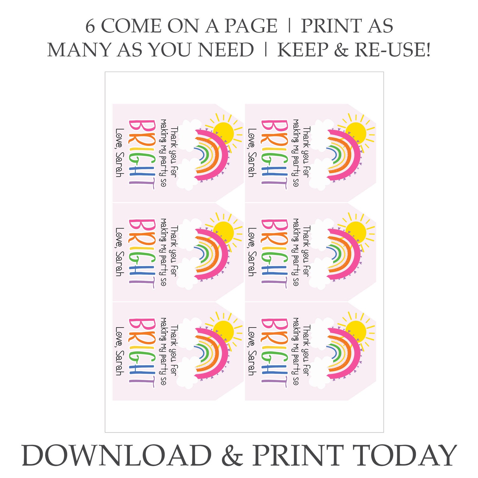 Editable Rainbow Favor Tag Rainbow Gift Tags Rainbow Thank You - Etsy