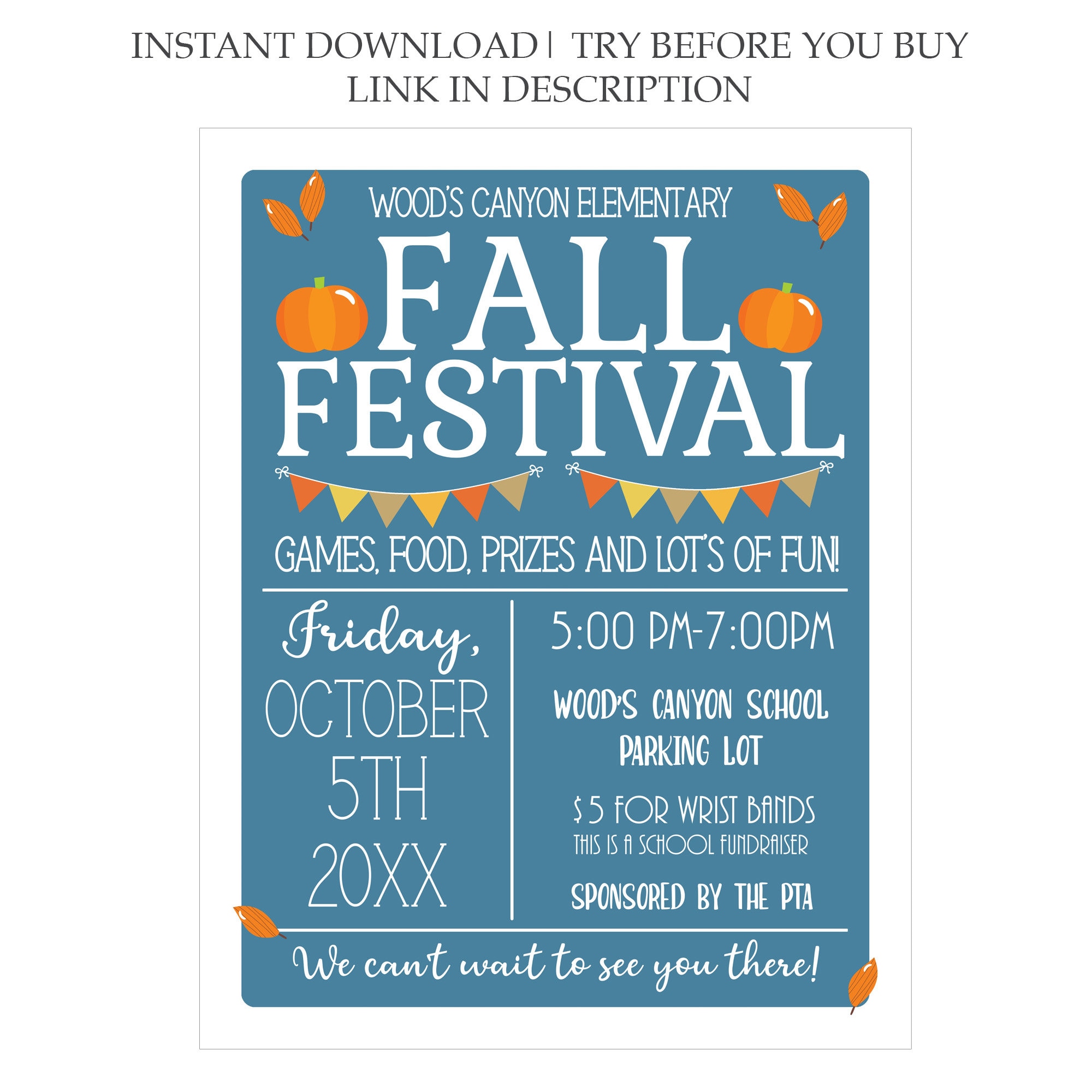 Editable Fall Festival, Digital Flyer for Pumpkin Patch Party, School ...