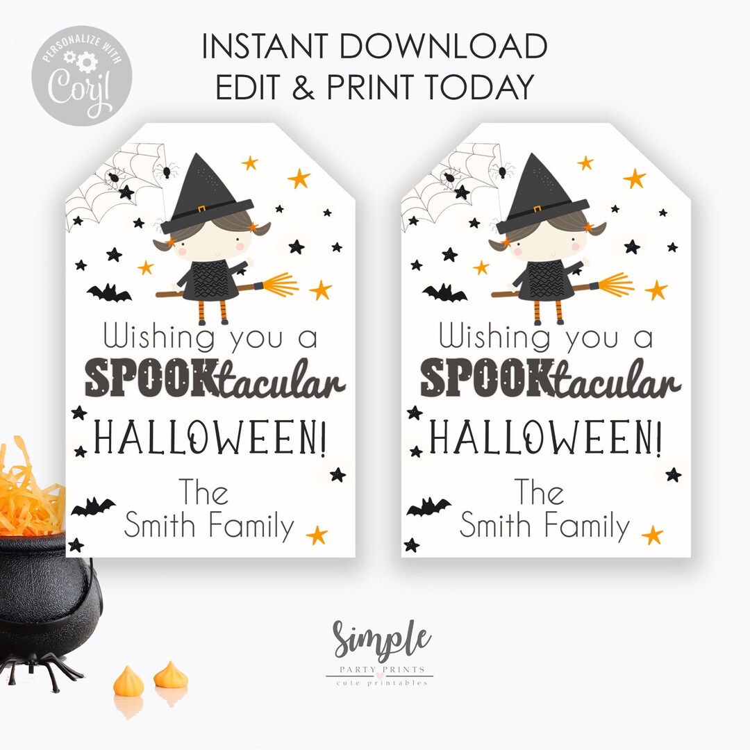 Happy Halloween Trick or Treat Tag, Halloween Goodie Bag Tags, Candy ...
