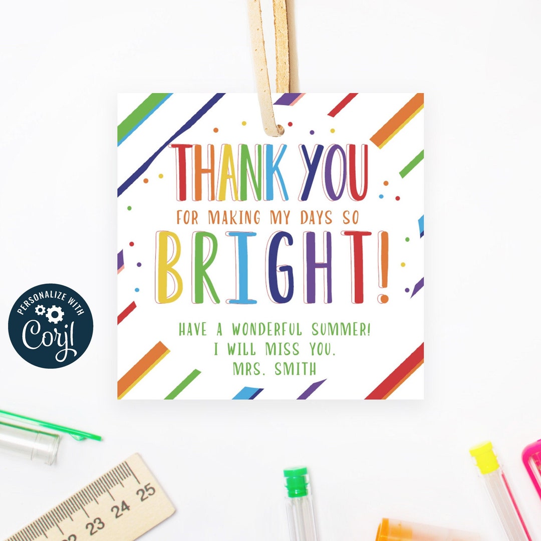 Printable Thank You for Making My Days so Bright Tag, Personalized ...
