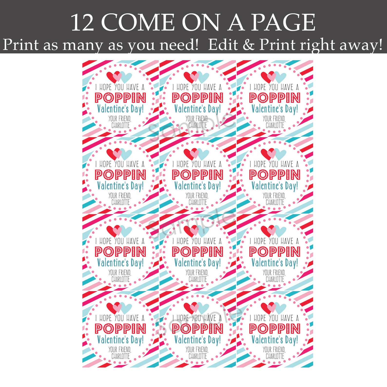 Pop It Valentines Day Kids Cards Valentine's Tag | Etsy