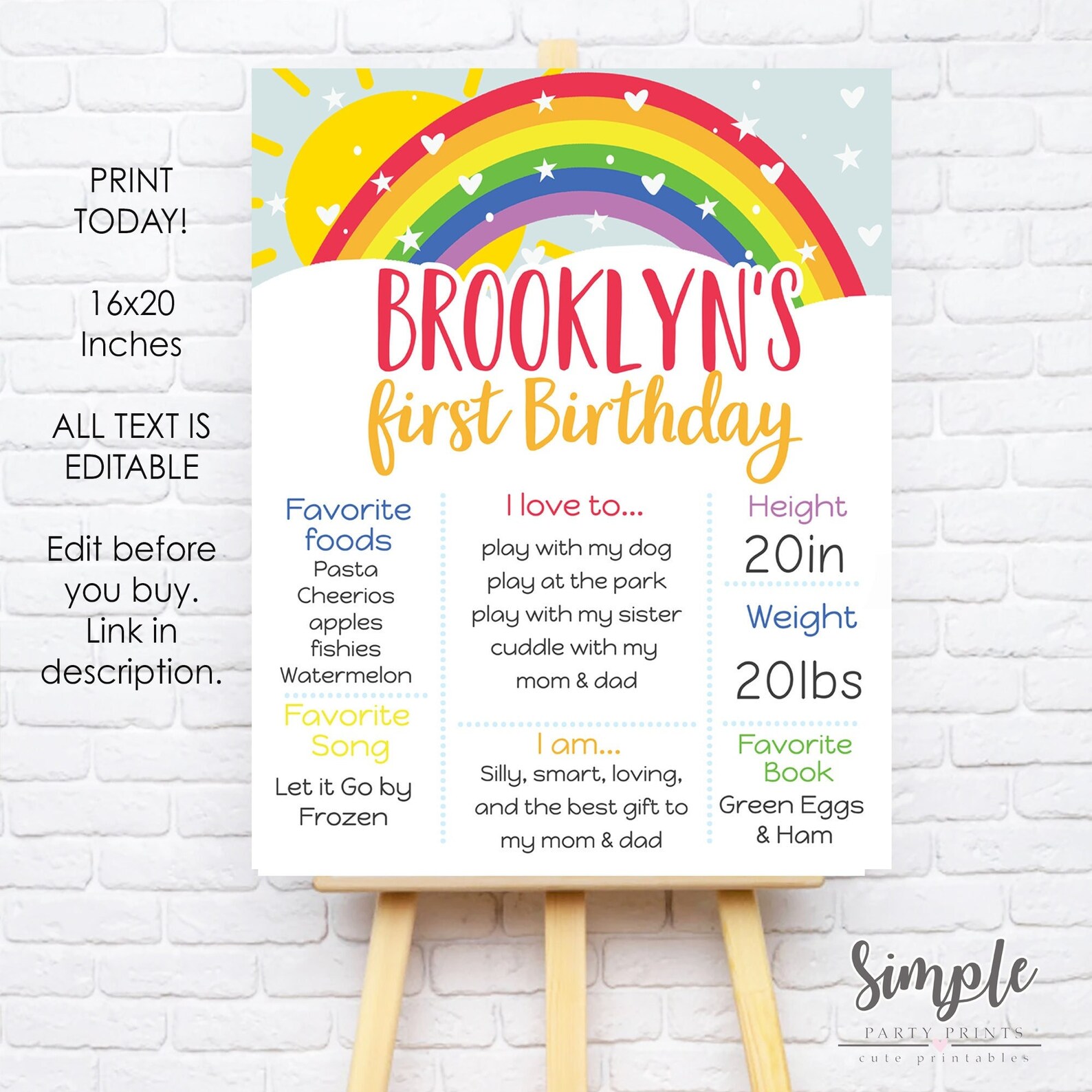 Editable Rainbow Milestone Poster Board 16x20 Rainbow All - Etsy