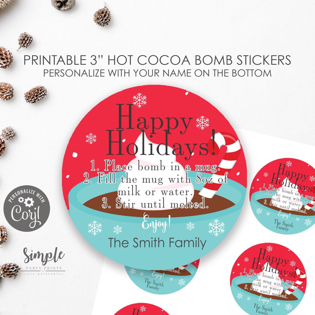 EDITABLE Hot Cocoa Bomb Sticker Sheet, Printable Hot Chocolate Bomb Tag ...