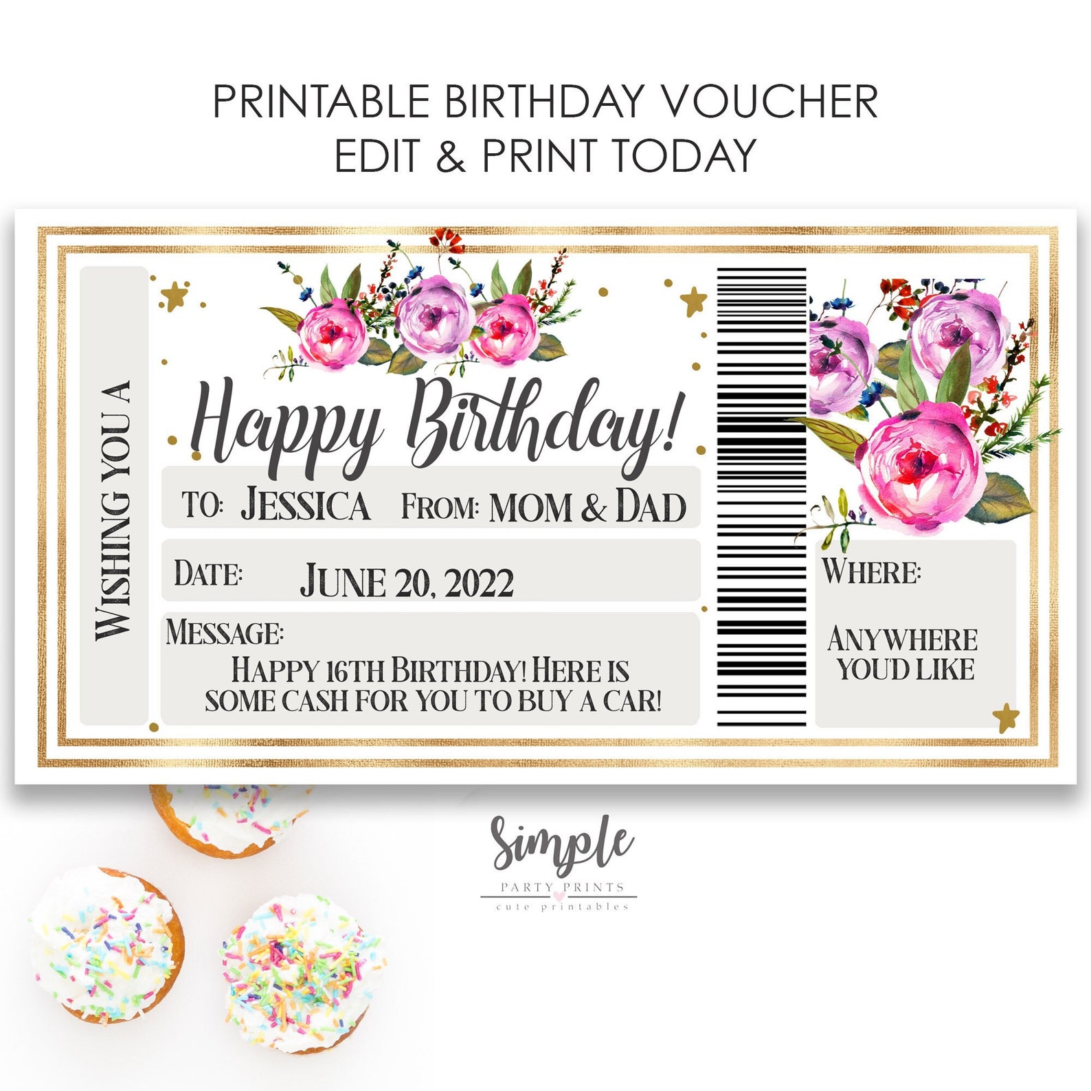 Editable Birthday Gift Voucher Printable Bday Certificate - Etsy