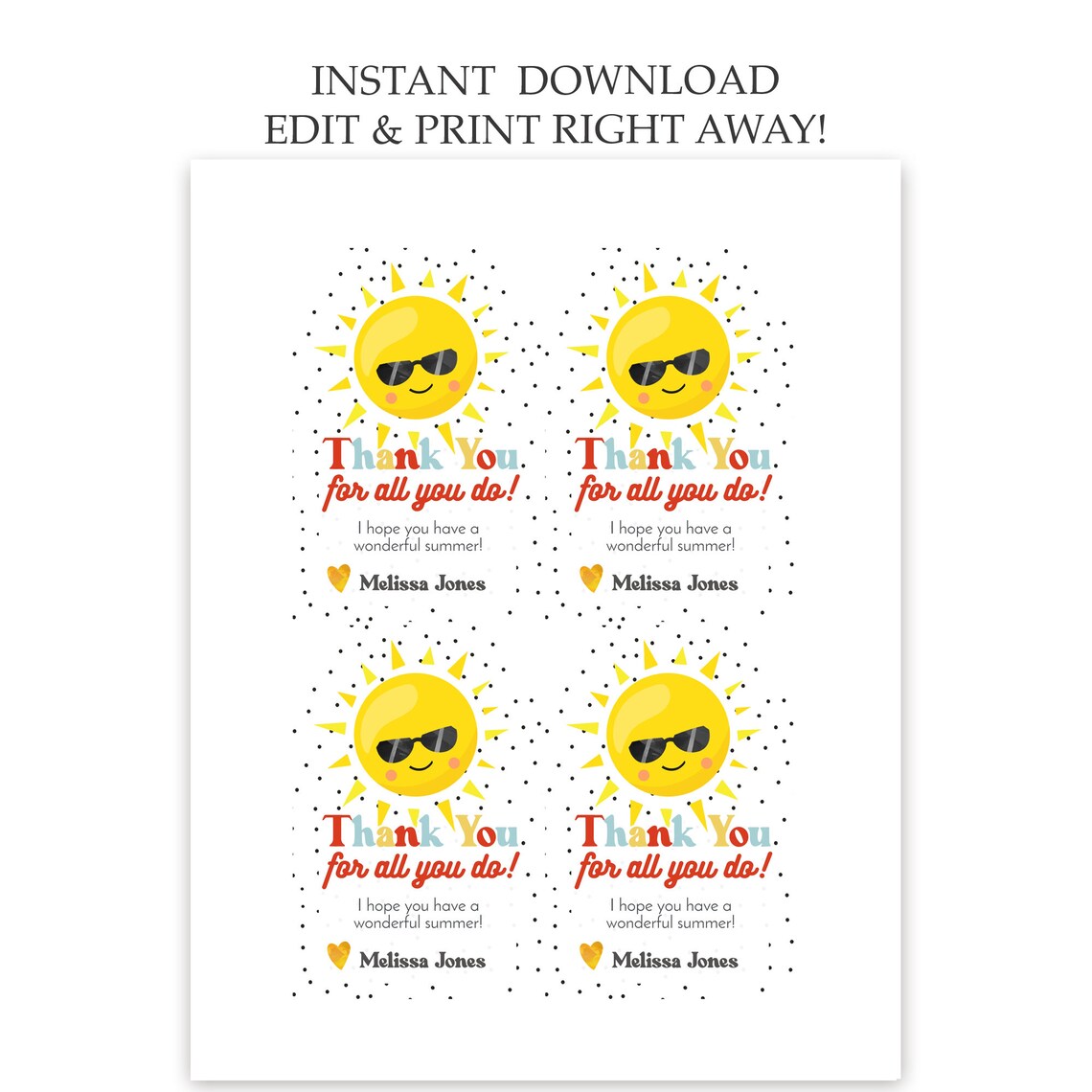 Teacher Appreciation Printable Tag, Printable Thank You for Being Sun ...