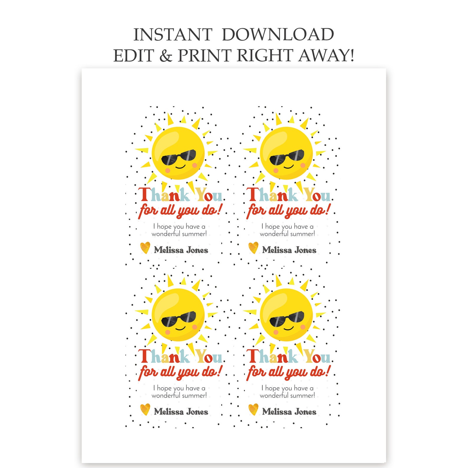 Teacher Appreciation Printable Tag, Printable Thank You for Being Sun ...
