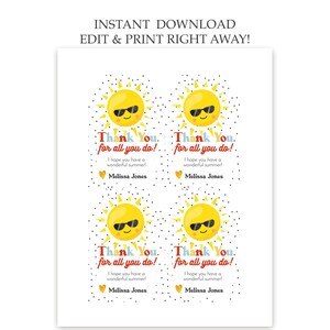 Teacher Appreciation Printable Tag, Printable Thank You for Being Sun ...
