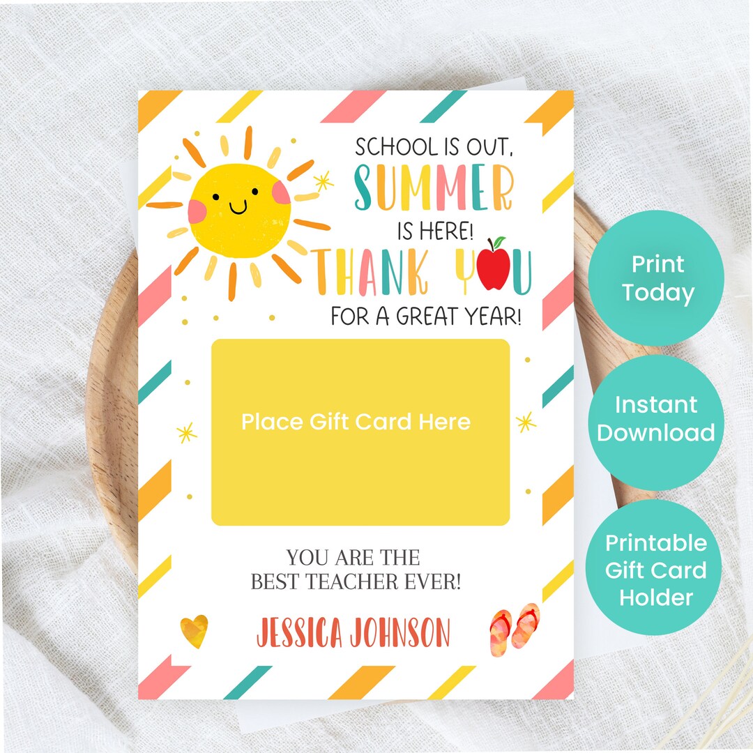 Printable End of the School Year Gift Card Holder Template, Summer is ...