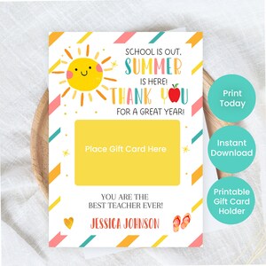 Printable End of the School Year Gift Card Holder Template, Summer is ...