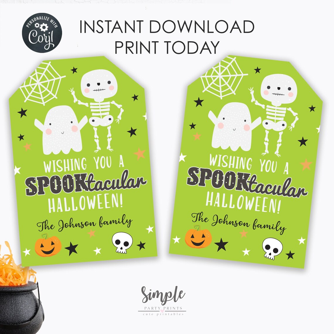 Editable Halloween Trick or Treat Tag Halloween Goodie Bag - Etsy