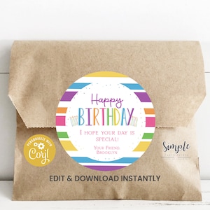 Printable Colorful Birthday Favor Tags for Kids - Editable Stickers ...