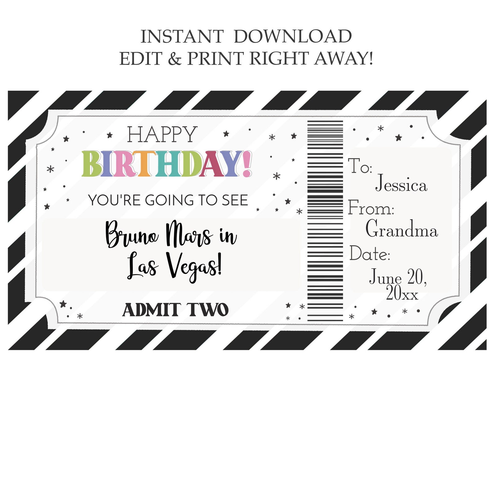 Printable Concert Ticket Template Show Certificate Gift - Etsy Canada