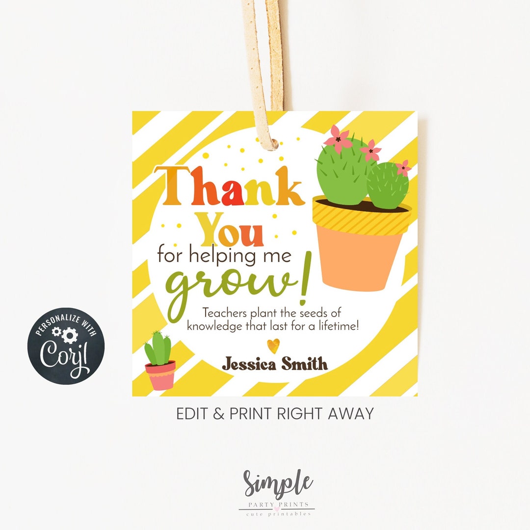 Teacher Appreciation Printable Tag, Printable Thank You for Helping Me ...