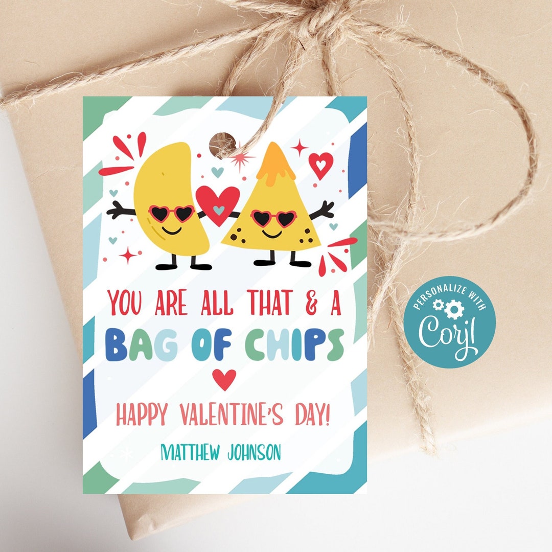 Printable Bag of Chips Valentine's Day Cards for Kids, Classroom ...
