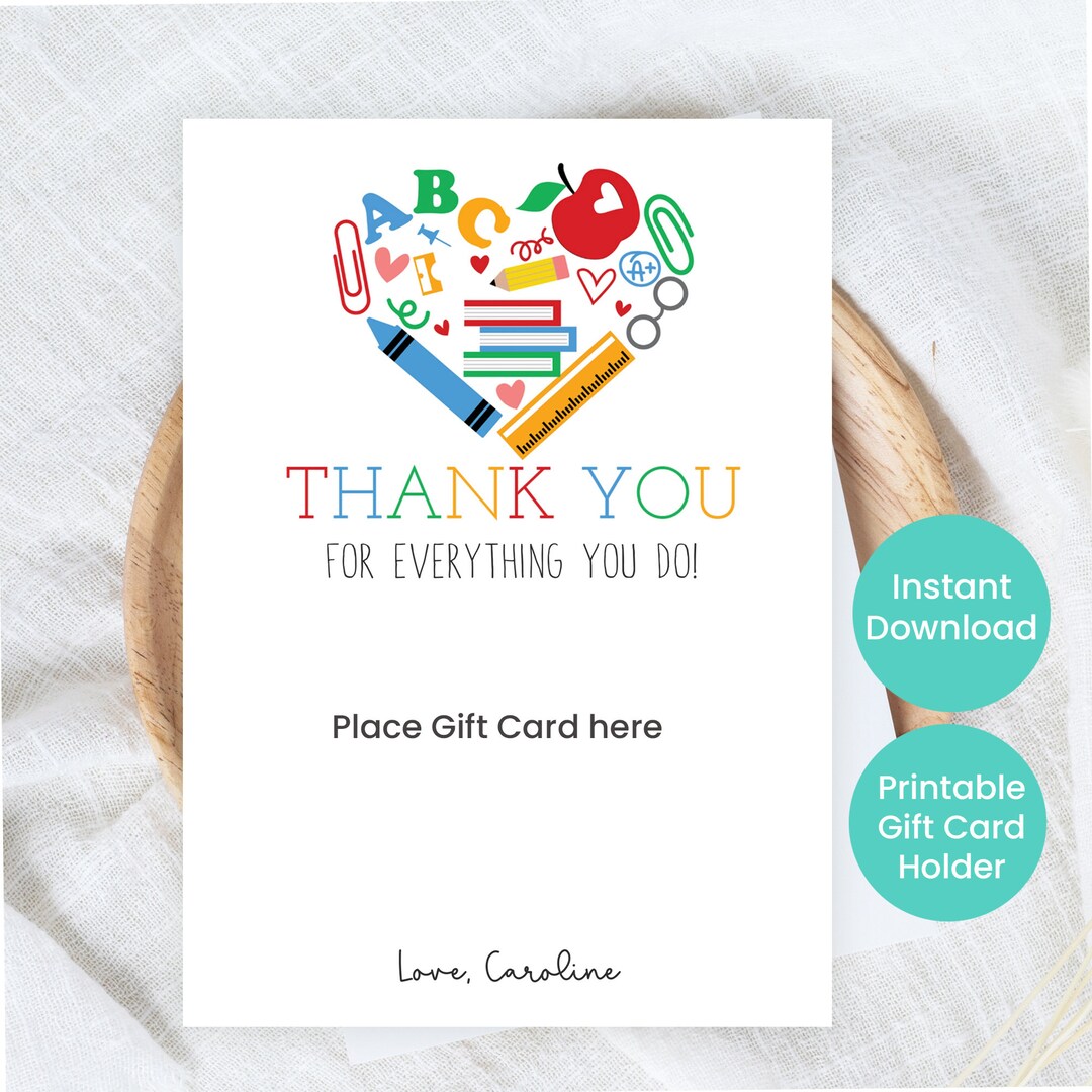 Printable Teacher Appreciation Gift Card Holder - Editable Thank You ...