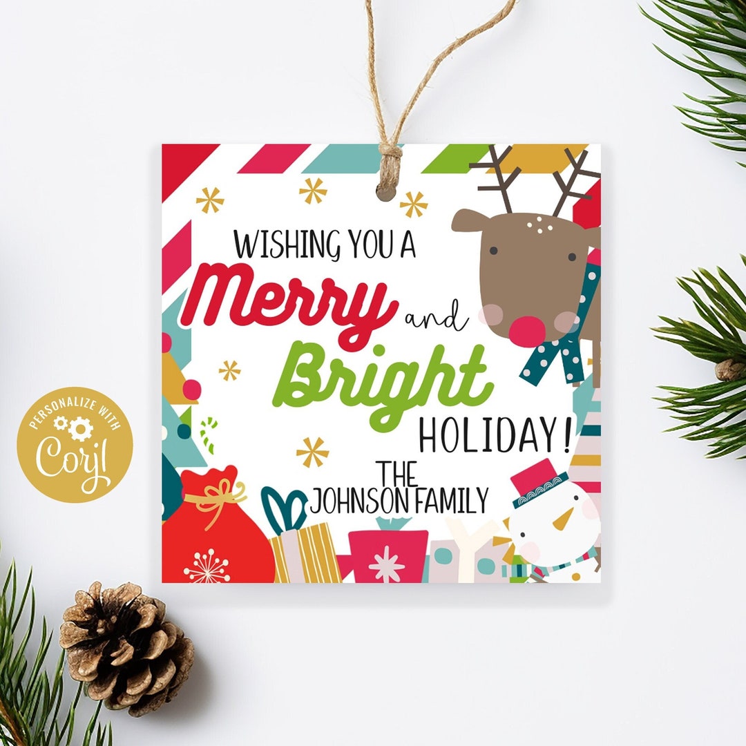 Printable Reindeer Christmas Gift Tag, Editable Wishing You a Merry ...