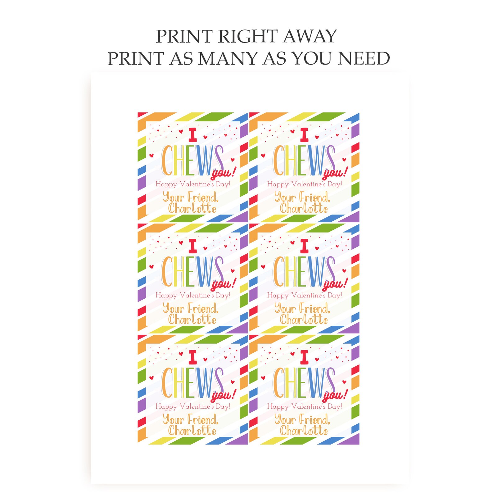 Printable Valentine's Day I Chews You Tags for Kids Classroom Valentine ...