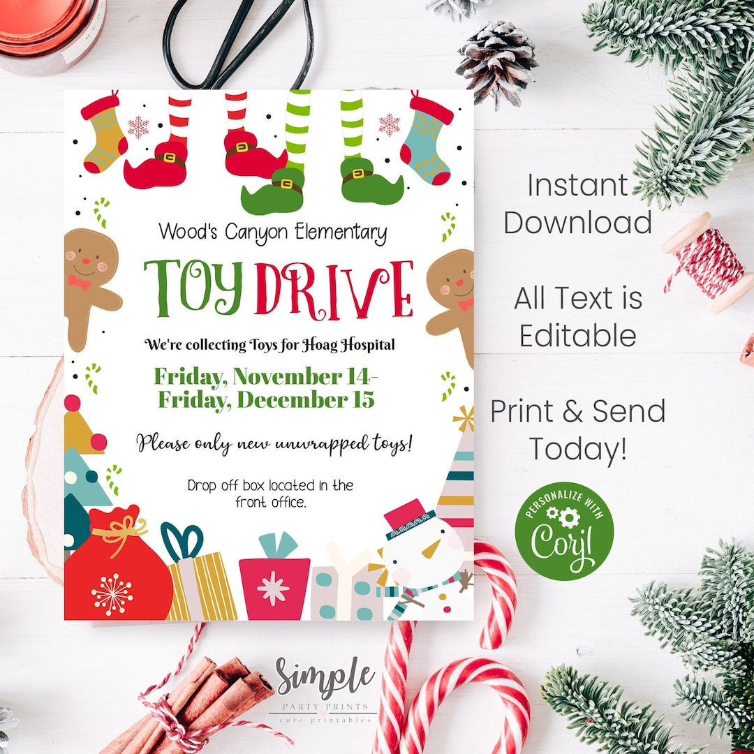 Editable Holiday Toy Drive Flyer, Digital Flyer for Christmas Food ...