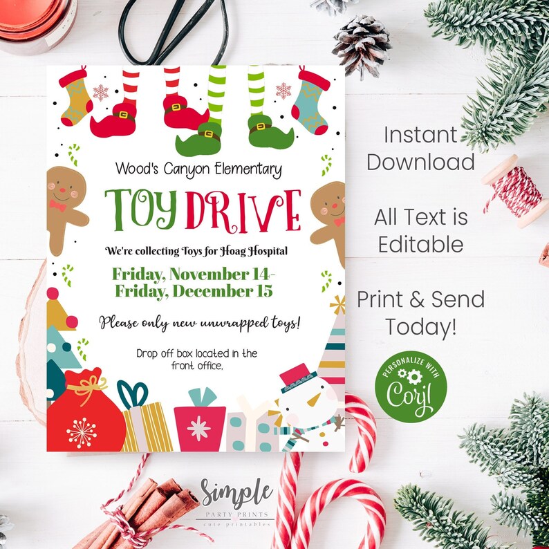 Editable Holiday Toy Drive Flyer, Digital Flyer for Christmas Food ...