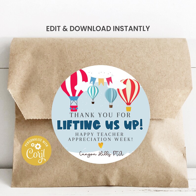 Hot Air Balloon Teacher Appreciation Labels | Printable Circle Thank ...