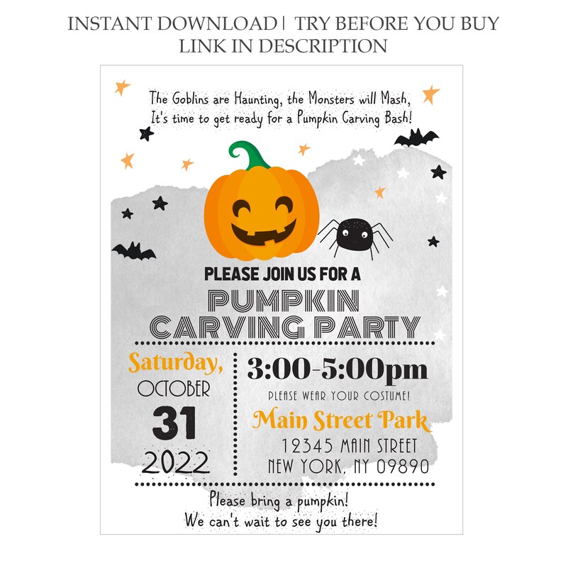 Editable Halloween Flyer, Digital Flyer for a Halloween Party, Pumpkin ...