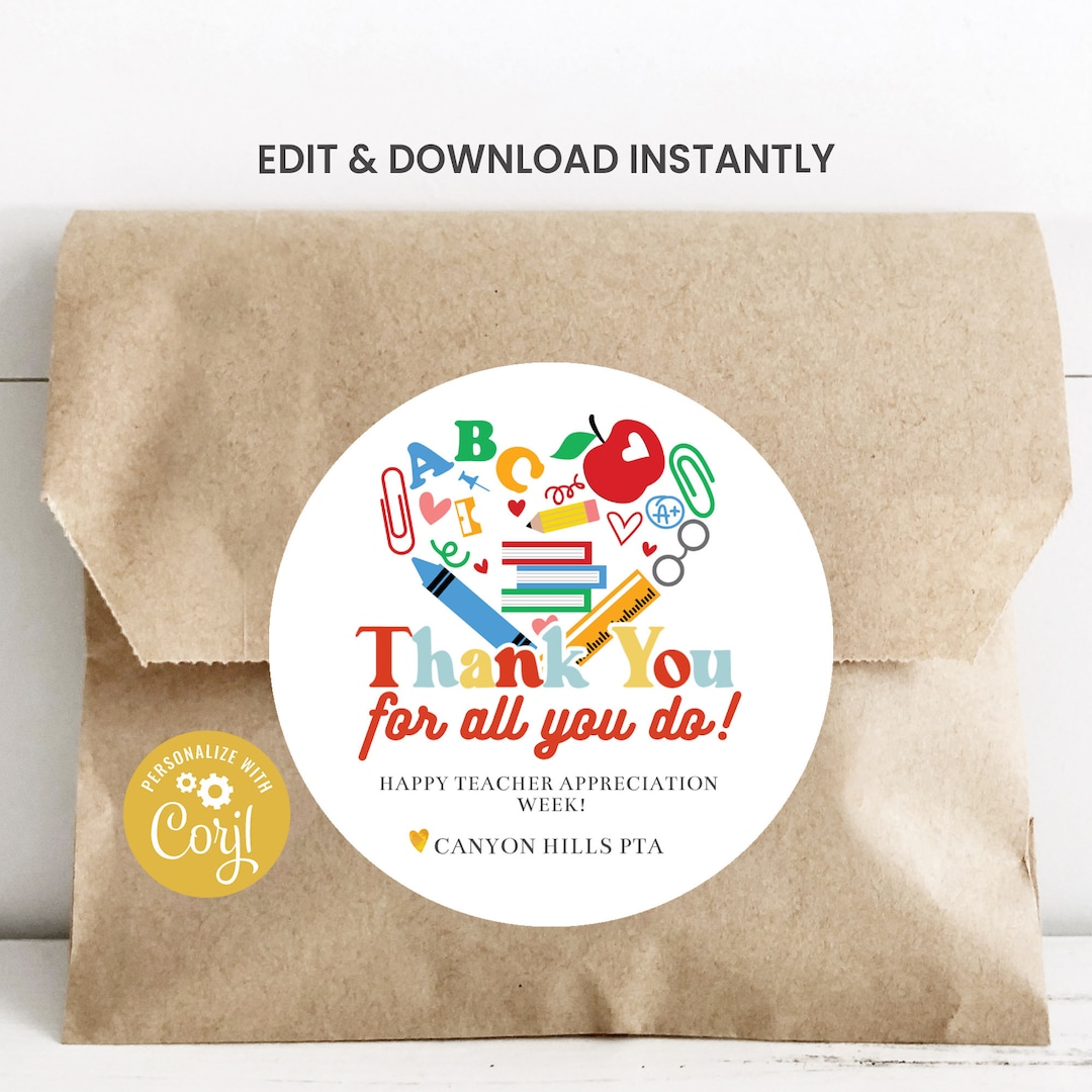 Teacher Appreciation Week Tags, Printable School Circle Thank You Favor ...