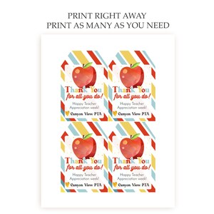Editable Teacher Appreciation Tags, Colorful Apple Theme, Printable ...