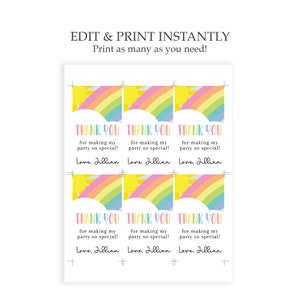 Editable Pastel Rainbow Favor Tags, Personalized Pastel Rainbow Gift ...