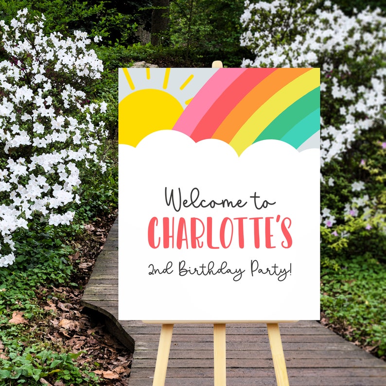 Rainbow Birthday Party Welcome Poster | Bright Rainbow Birthday Easel ...