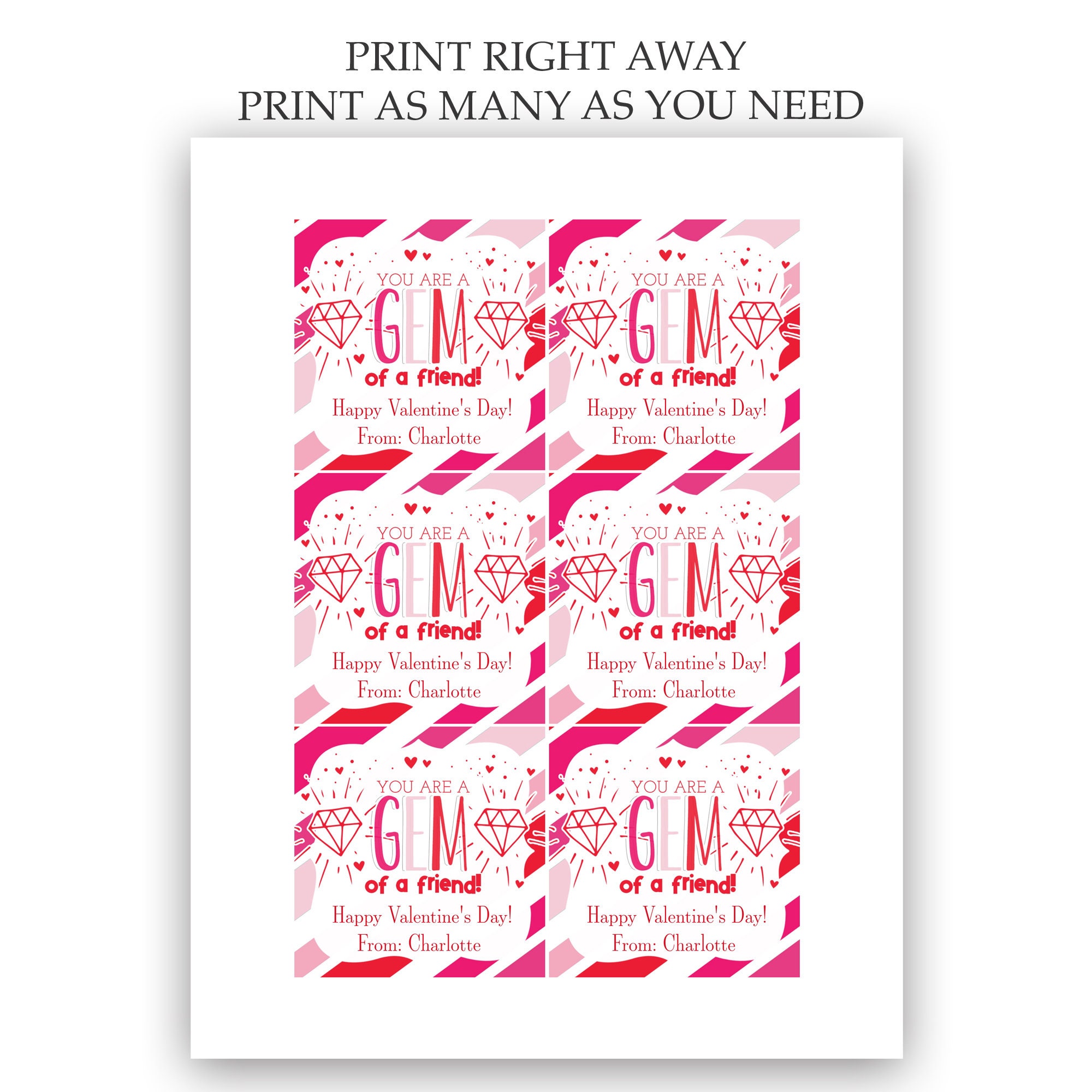Printable Ring Pop Valentine's Day Gift Tags, Classroom Exchange Cards ...