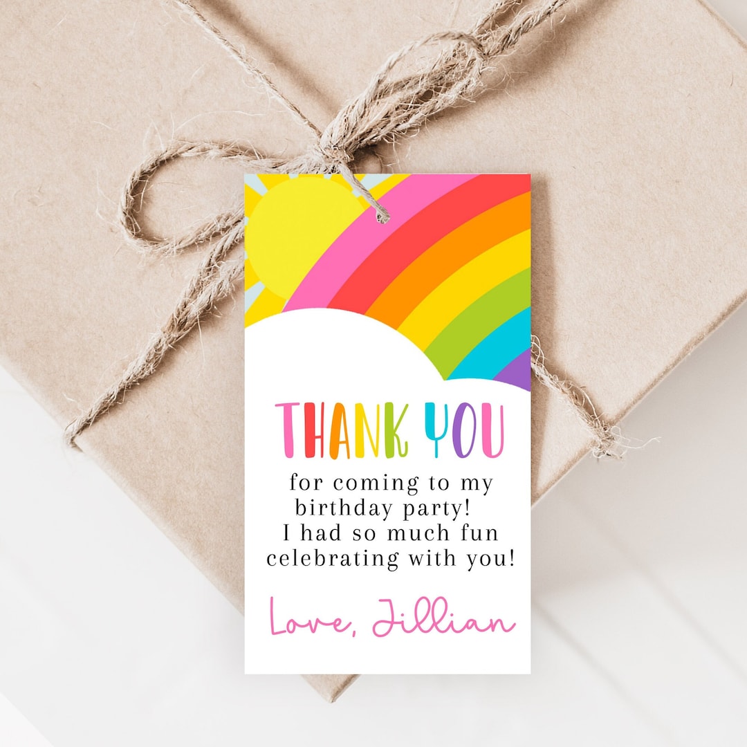 Editable Bright Rainbow Favor Tags, Personalized Rainbow Birthday Thank ...