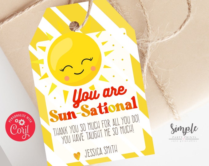 Printable/editable You Are Sun-sational Summer Thank You Gift Tag for ...
