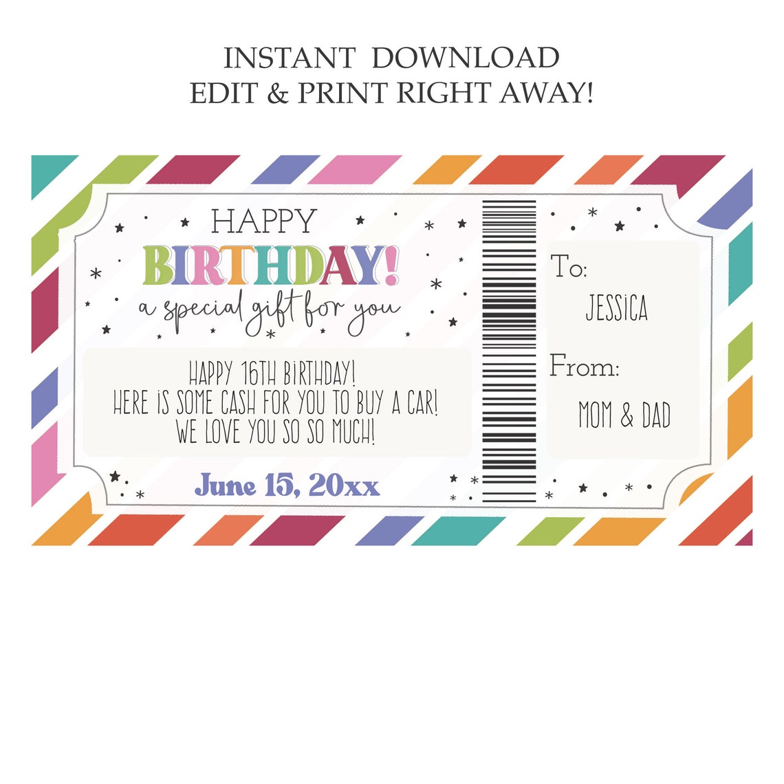 Editable Birthday Gift Voucher Printable Bday Certificate - Etsy