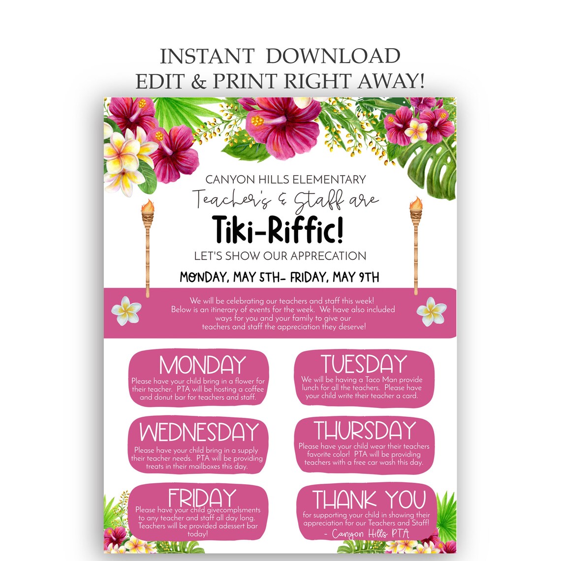 Editable Hawaiian Luau Themed Teacher Appreciation Instructions ...
