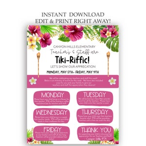 Editable Hawaiian Luau Themed Teacher Appreciation Instructions ...