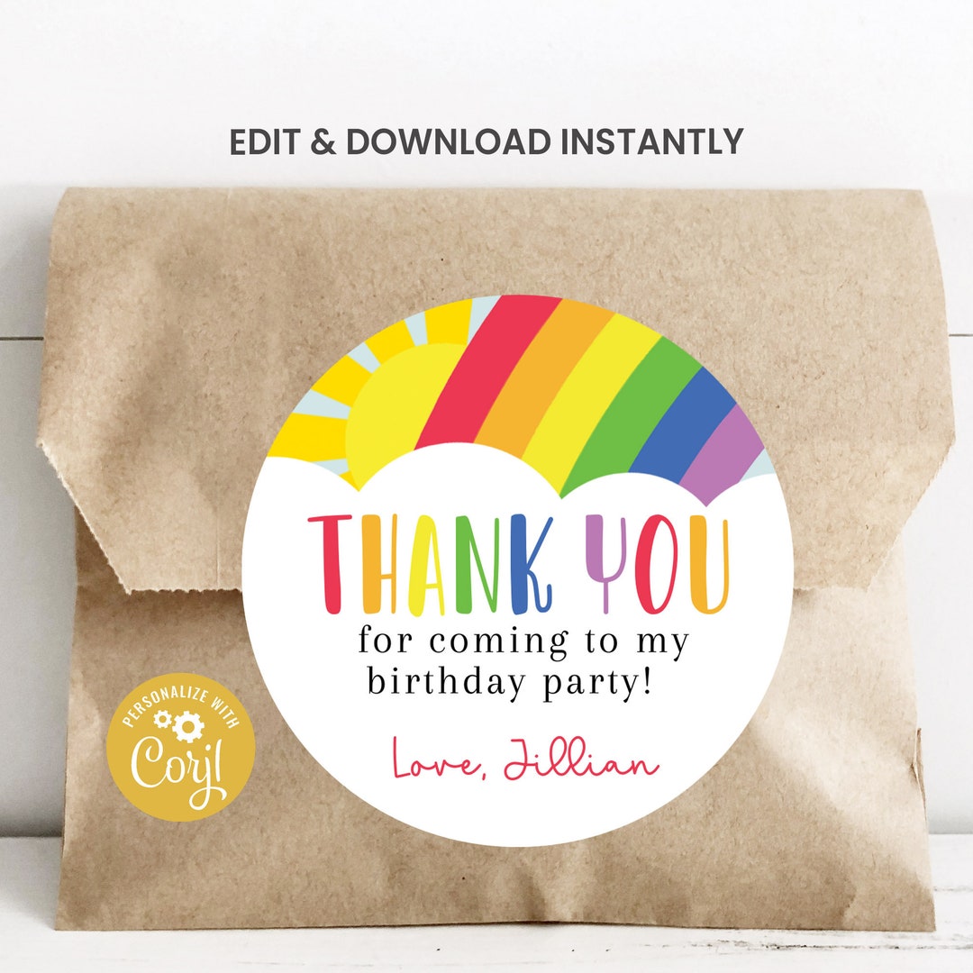 Rainbow Sticker Tag - Printable Favor Gift Tags - All Text is Editable ...