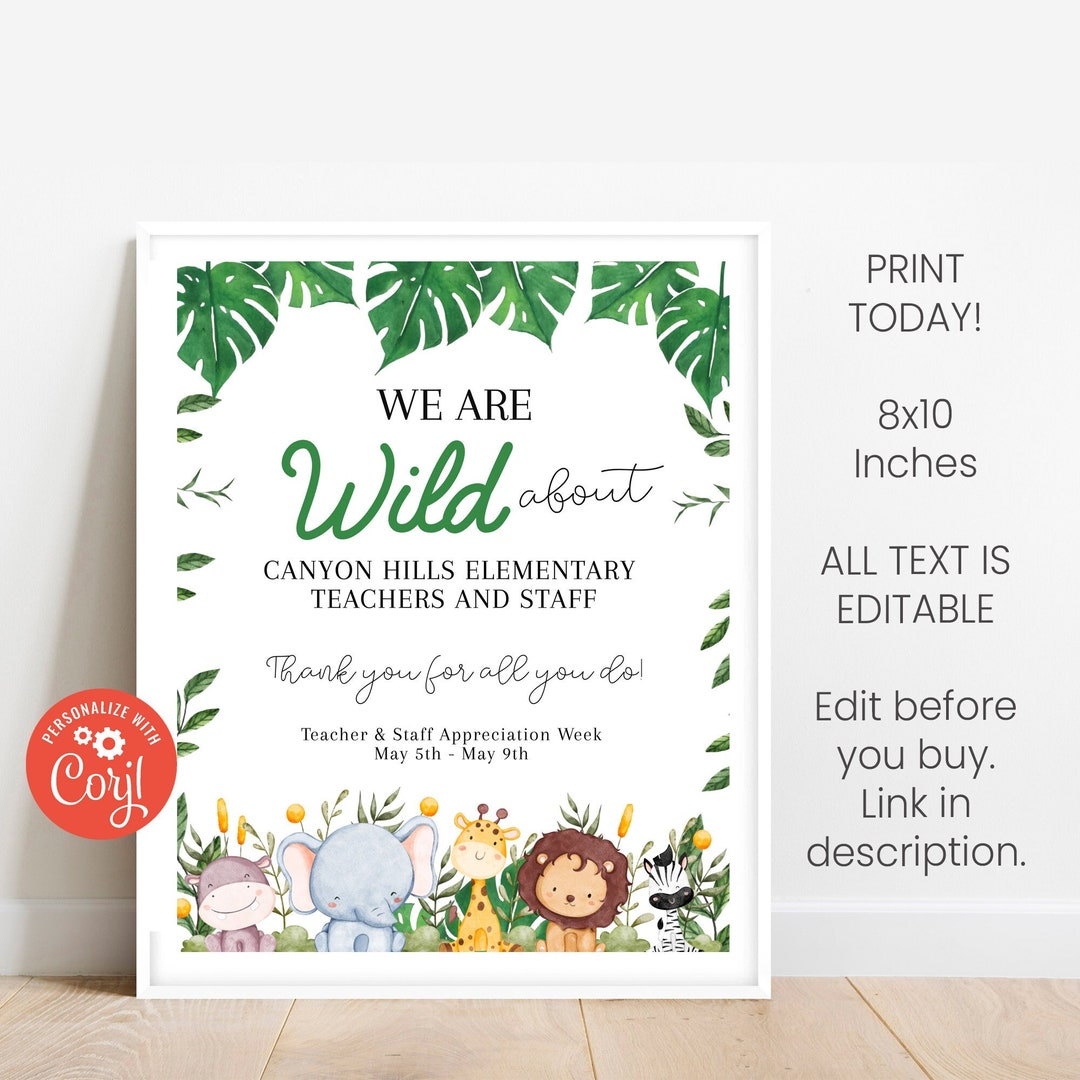 Editable Safari Themed Teacher Appreciation Blank Sign Template ...