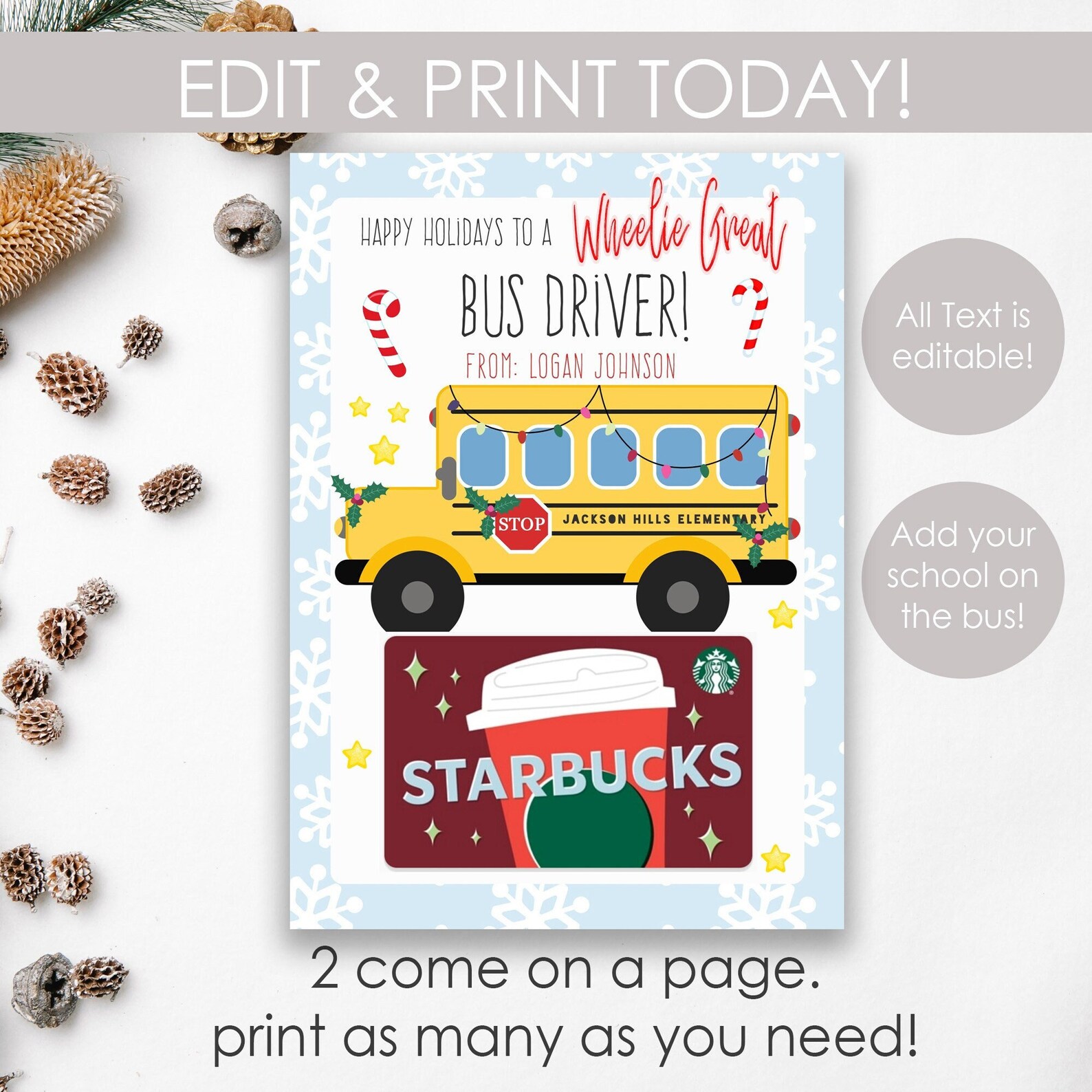 Editable School Bus Driver Gift Card Holder Printable - Etsy