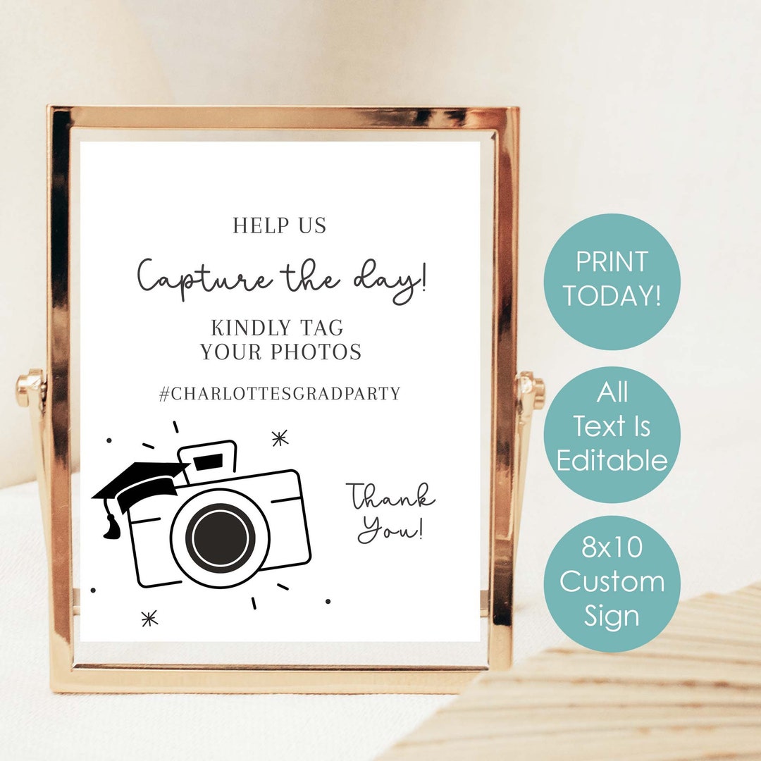Graduation Party Photo Booth Sign | Printable Social Media Hashtag Sign ...
