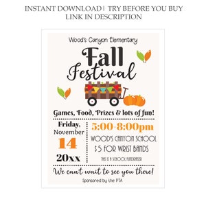 Editable Fall Festival, Digital Flyer for Pumpkin Patch Party, School ...