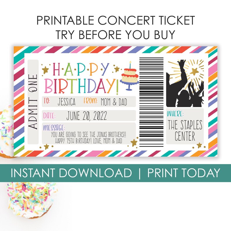 Printable Happy Birthday Concert Ticket Template Show | Etsy