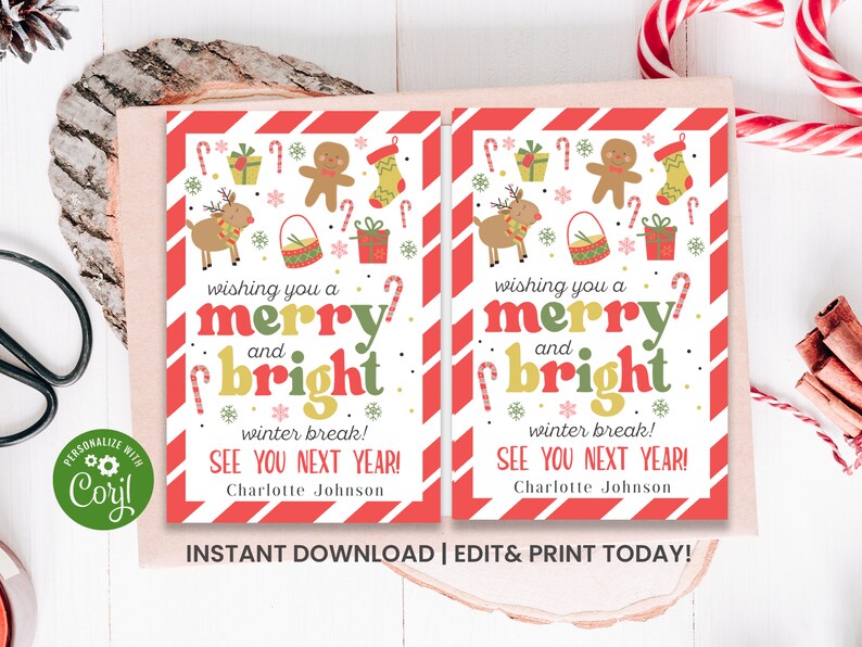 Printable Wishing You A Merry & Bright Winter Break Holiday Tag ...