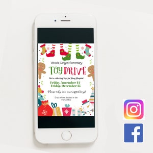Editable Holiday Toy Drive Flyer, Digital Flyer for Christmas Food ...