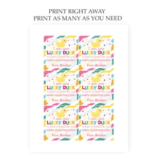 Printable Lucky Duck Valentines Day Kids Tags, Kids Valentine's Cards ...