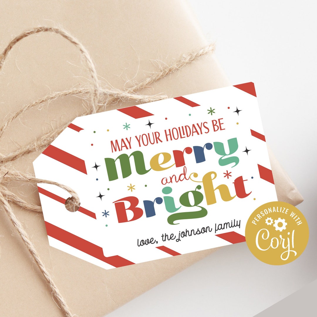 Editable Merry and Bright Tag Holiday Gift Tags Christmas Tag Printable ...
