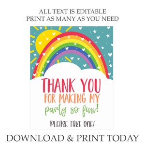 Editable Rainbow Favor Table Sign, Girl Birthday Decorations, Printable ...