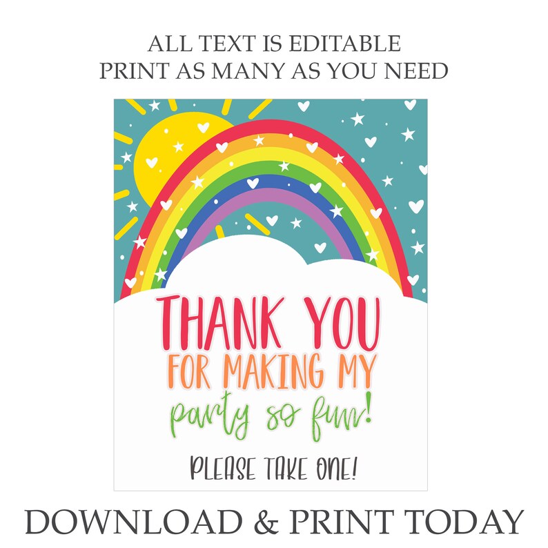 Editable Rainbow Favor Table Sign, Girl Birthday Decorations, Printable ...
