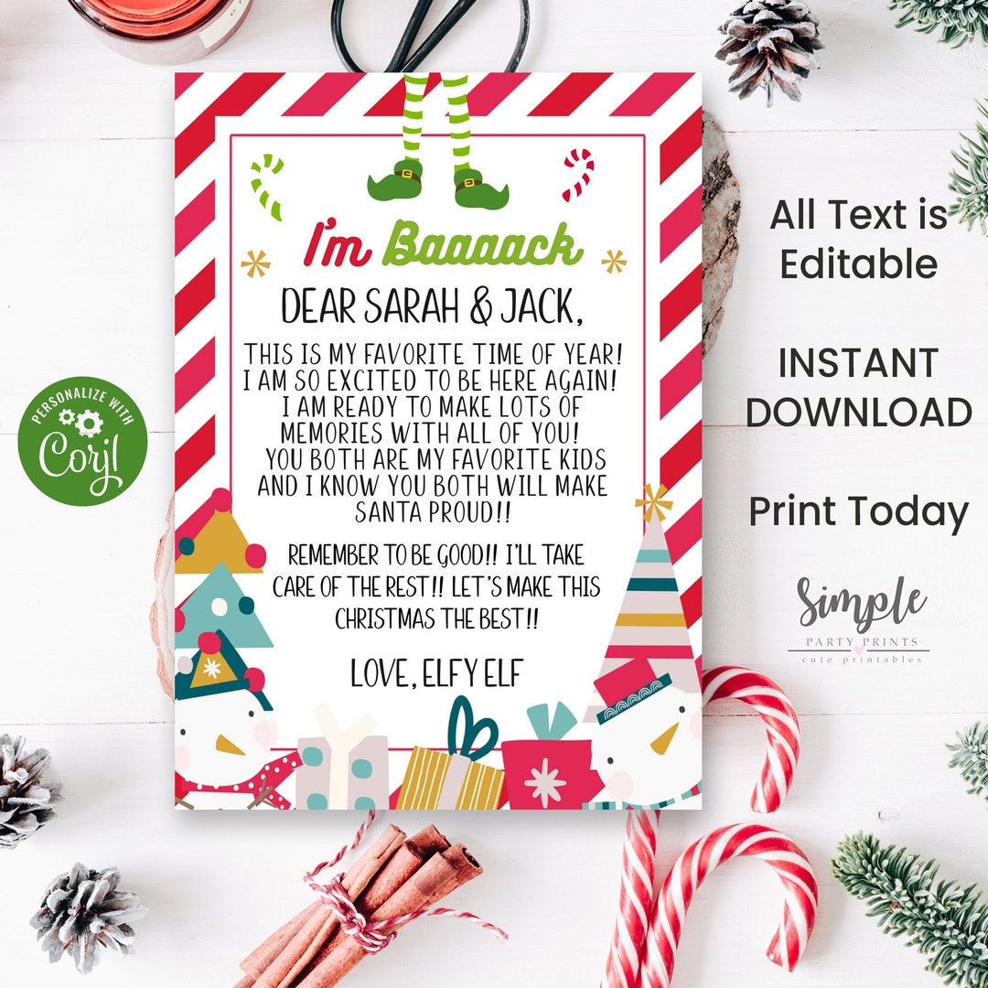 Printable Elf Arrival and Goodbye Letter, Editable Letter to Kids for ...