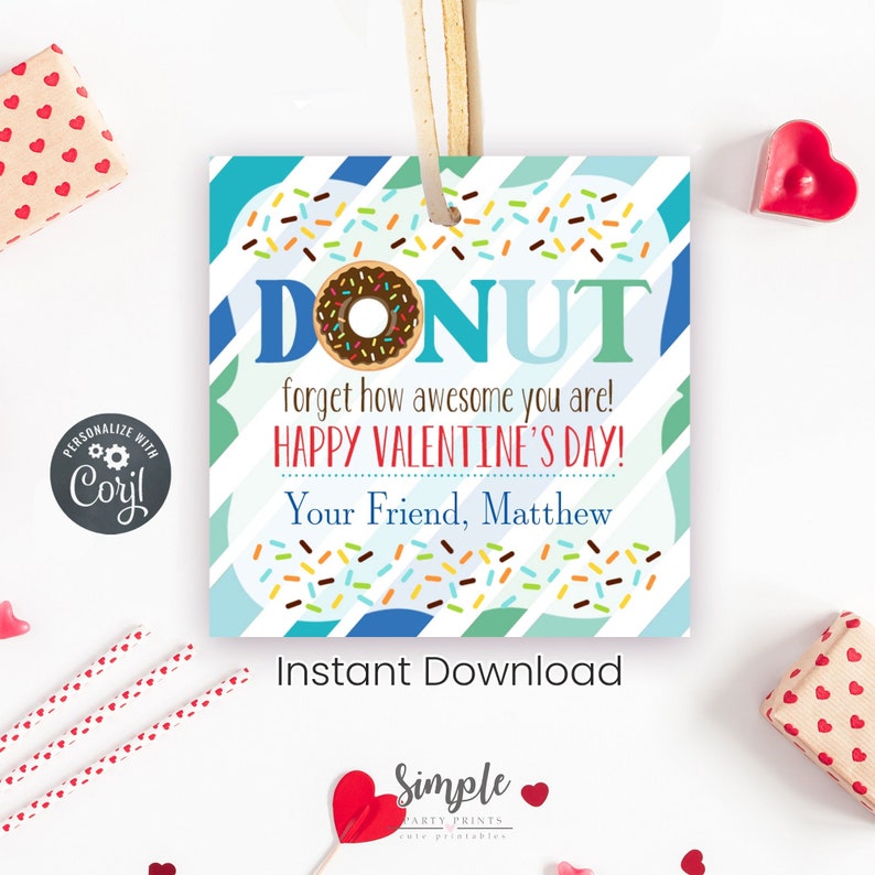 Printable Donut Valentine's Day Cards for Kids Classroom - Etsy
